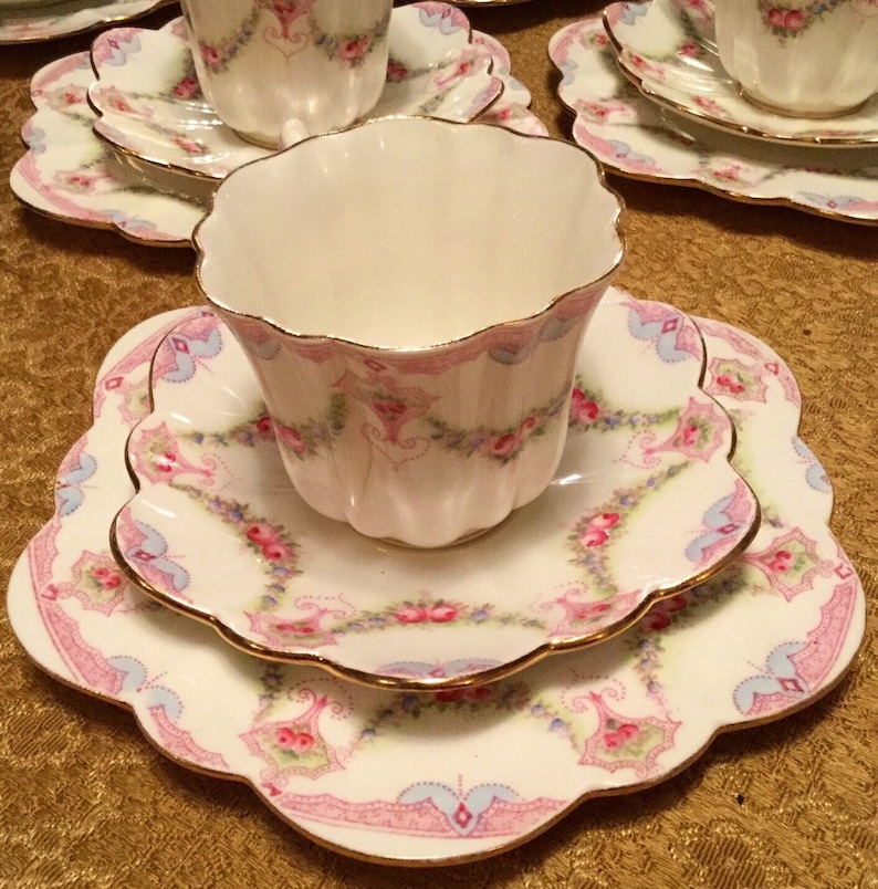 Antique Paragon China England Trio of Rose Swag Scalloped Gilt | Etsy