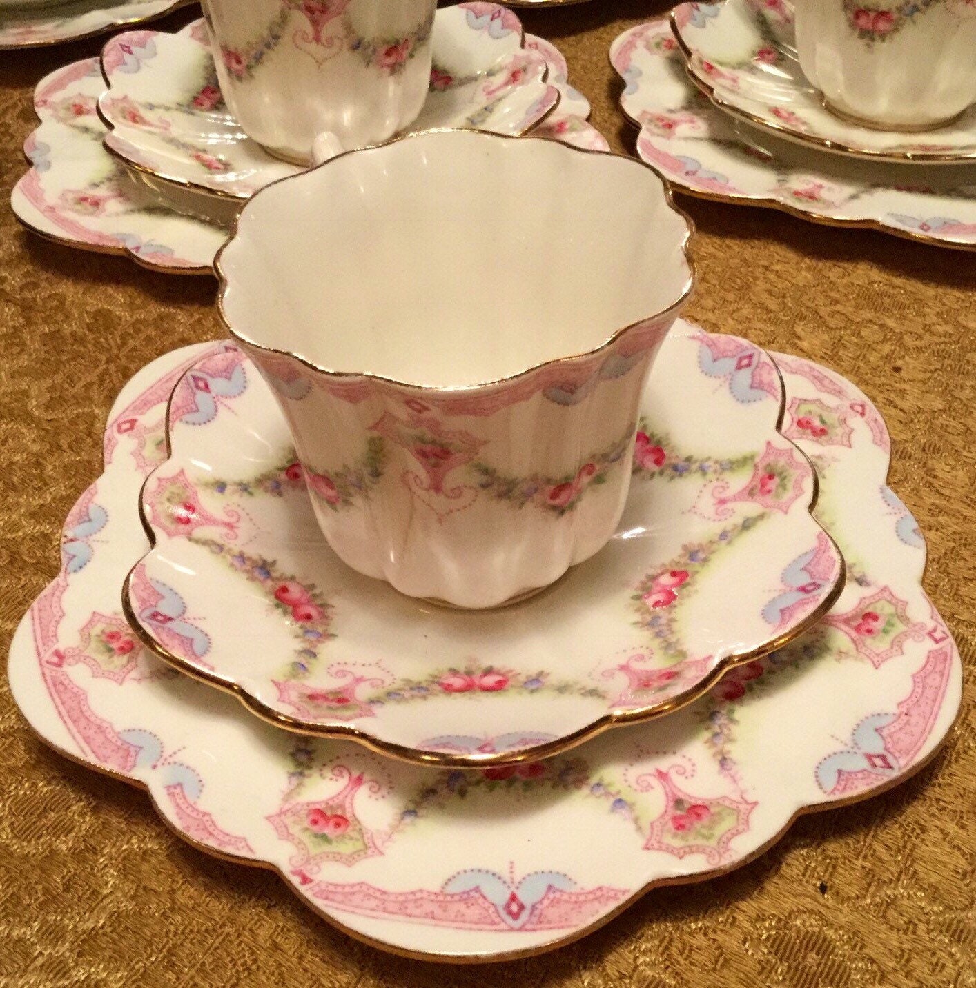 Antique Paragon China England Trio of Rose Swag Scalloped Gilt - Etsy UK
