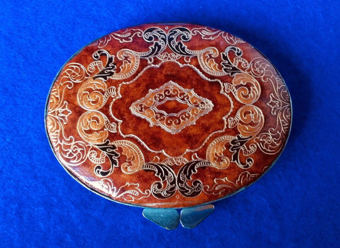 1950s Vintage Oval Powder Compact With Mirror, Genuine Hand Tooled ...
