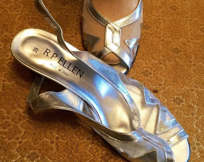 Vintage 1960s R.p.ellen Silver Mesh & Lame Evening Slingback Shoes Size ...