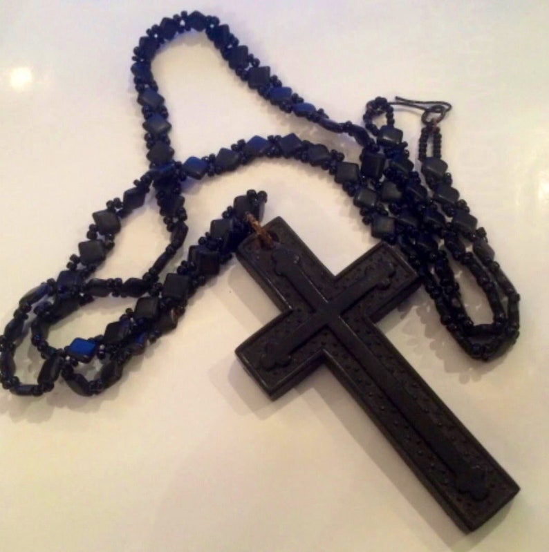 Victorian Bog Oak Cross and Jet Chain - Etsy