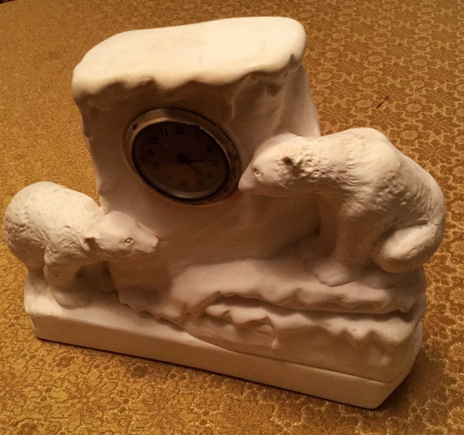 Vintage 1920s Art Deco Alabaster Clock Featuring Two Polar Bears on an ...