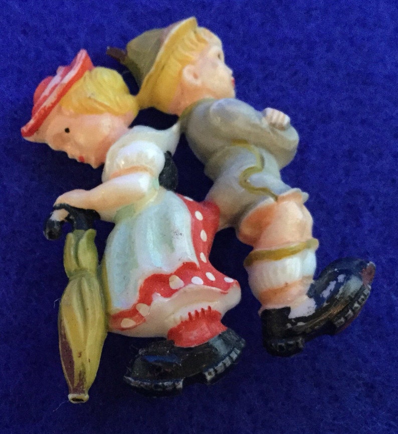 1930s Celluloid Art Deco Boy and Girl Back to Back With Green - Etsy