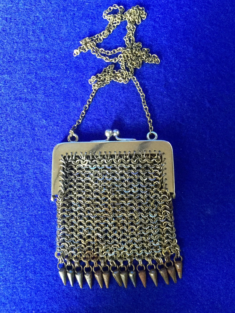 Antique Chain Mail Purse or Reticule With Chrome Frame and Fourteen ...