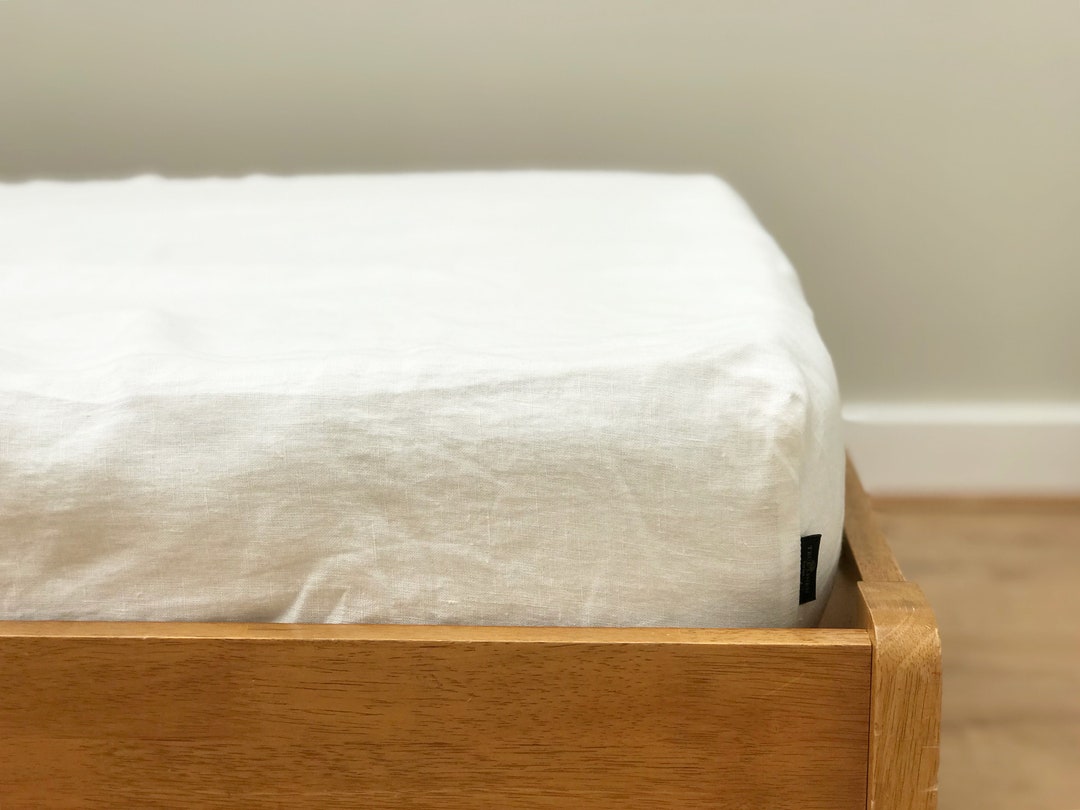 Off-white Linen Bed Fitted Sheet. Pure Linen Sheet, Double Fitted Sheet ...