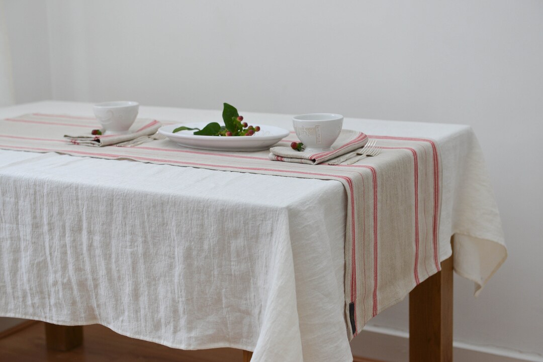 Red Stripe French Country Linen Table Runner - Etsy