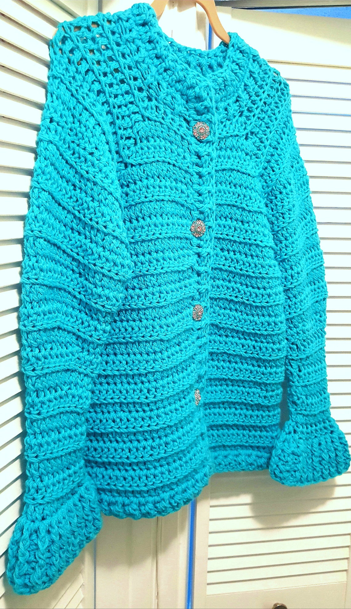 Women's Crocheted Cardigan Jacket in Turquoise.women's Turquoise ...