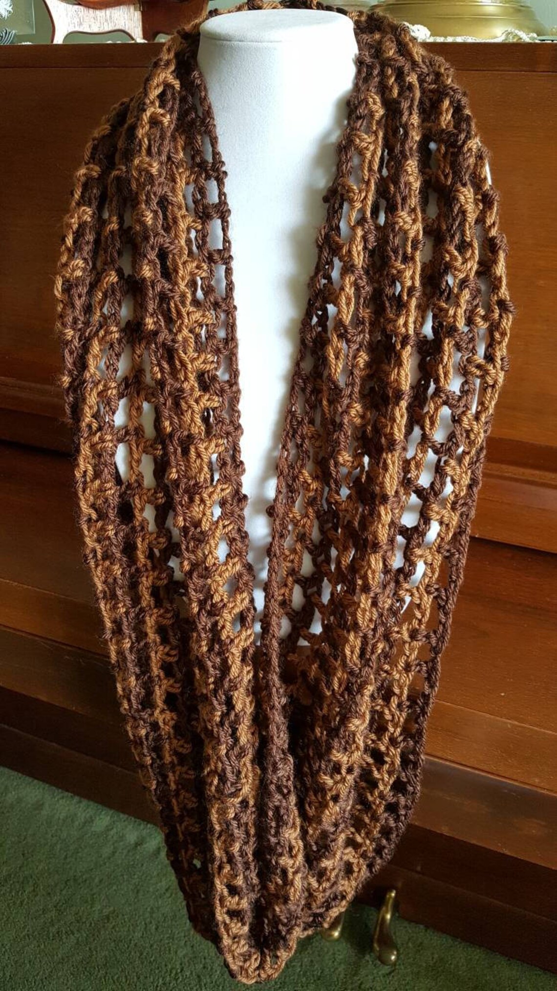 Infinity Scarf,brown Infinity Scarf, Lacy Infinity Scarf,crocheted ...