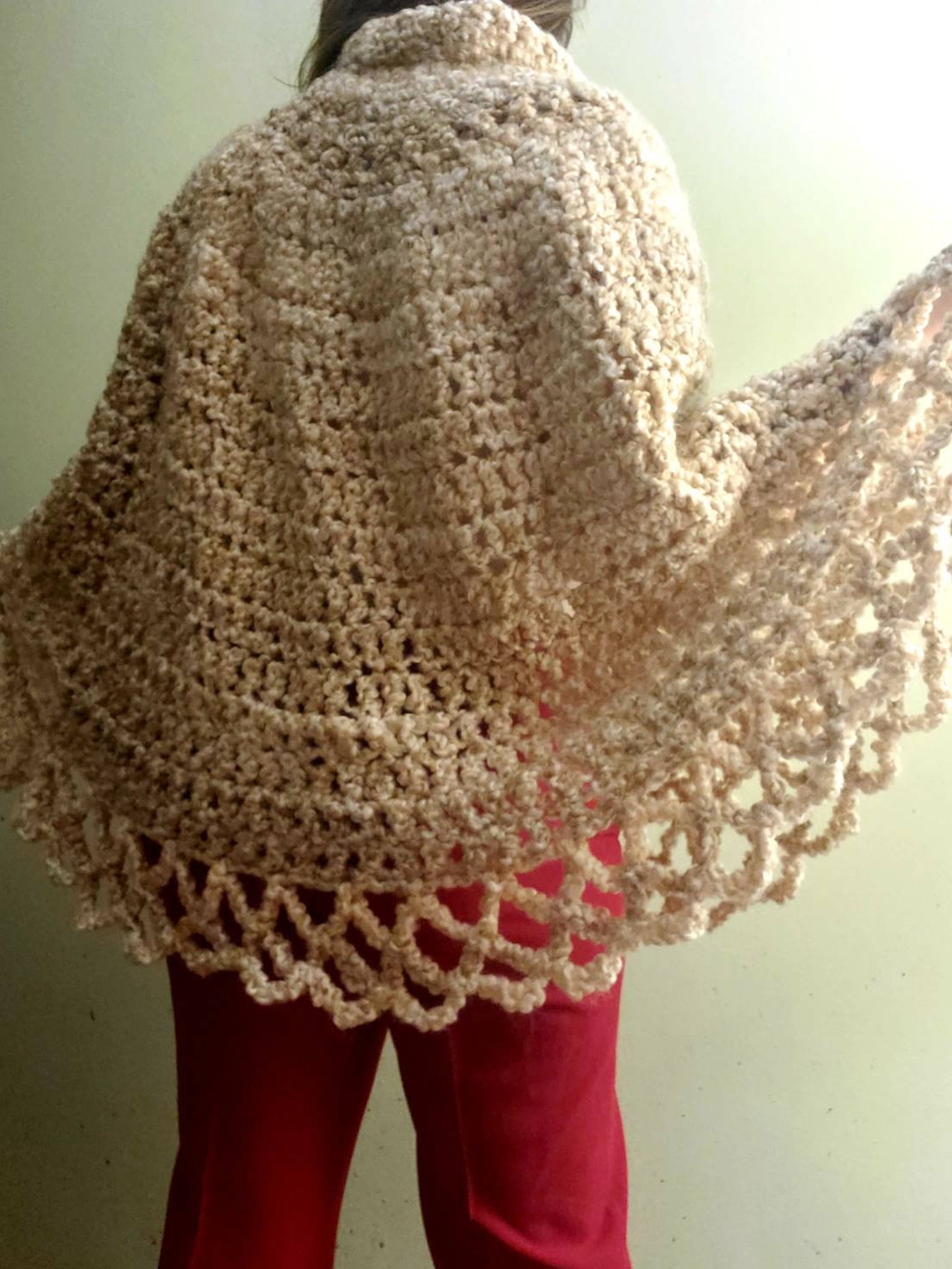 Crocheted Women's Poncho in Oatmeal Heather Pearl. Warm Womens Poncho ...