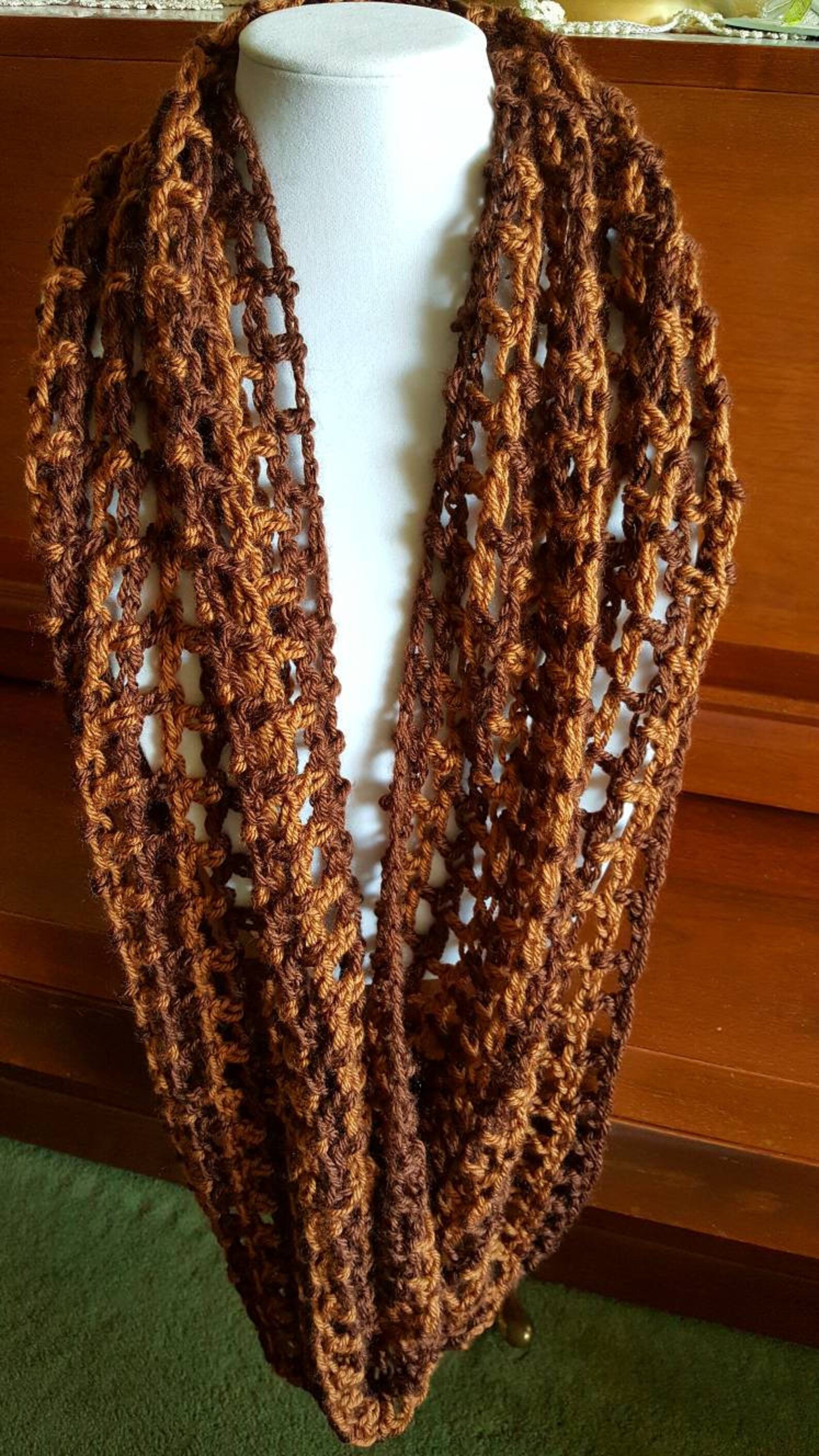 Infinity Scarf,brown Infinity Scarf, Lacy Infinity Scarf,crocheted ...