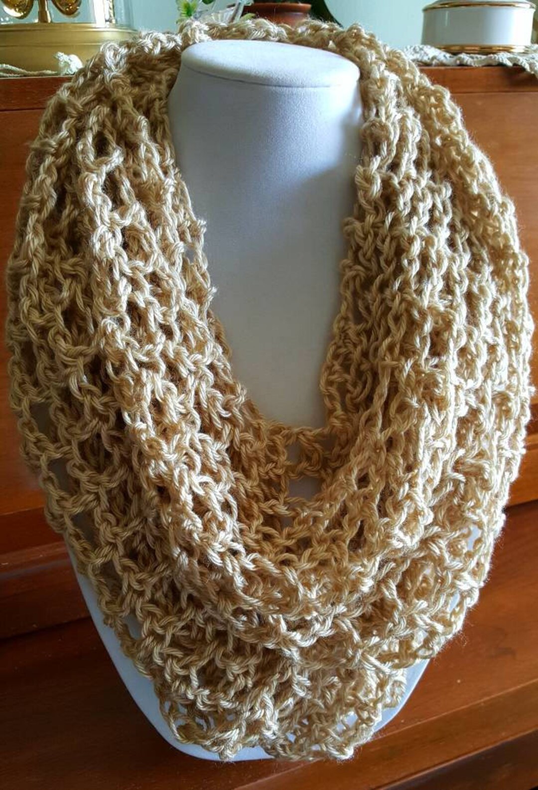Infinity Scarf,beige Infinity Scarf, Lacy Infinity Scarf, Natural ...