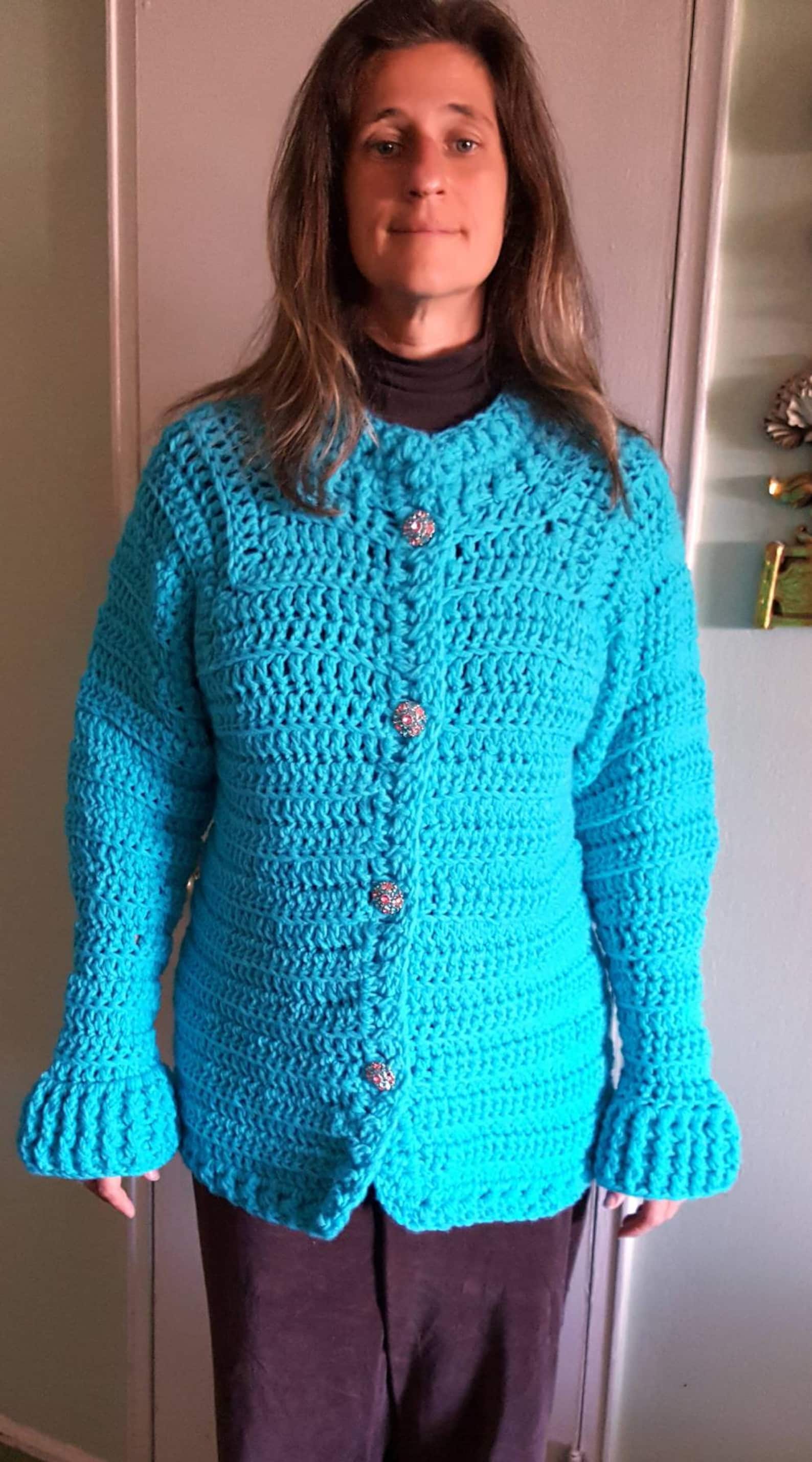 Women's Crocheted Cardigan Jacket in Turquoise.women's Turquoise ...