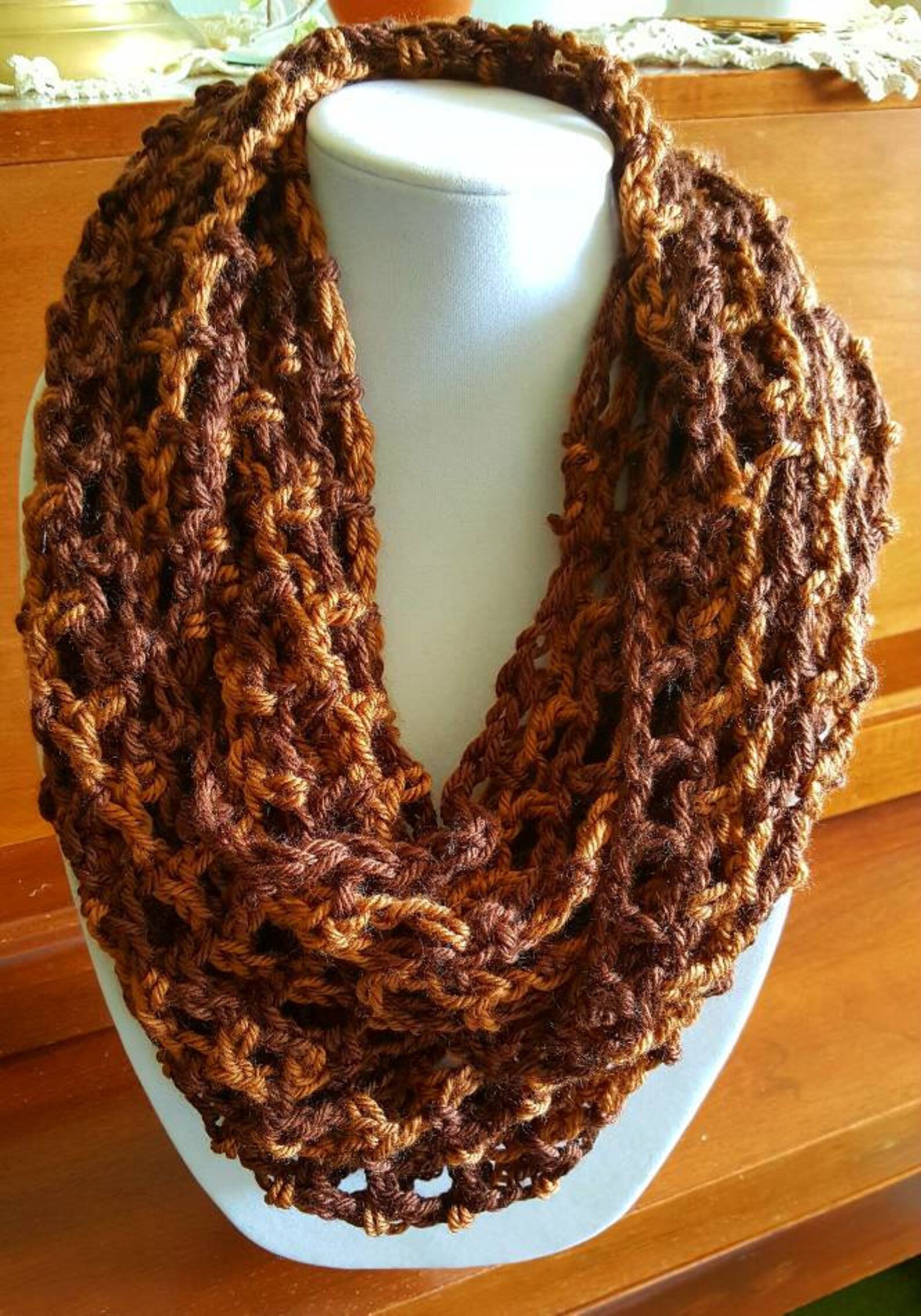 Infinity Scarf,brown Infinity Scarf, Lacy Infinity Scarf,crocheted ...