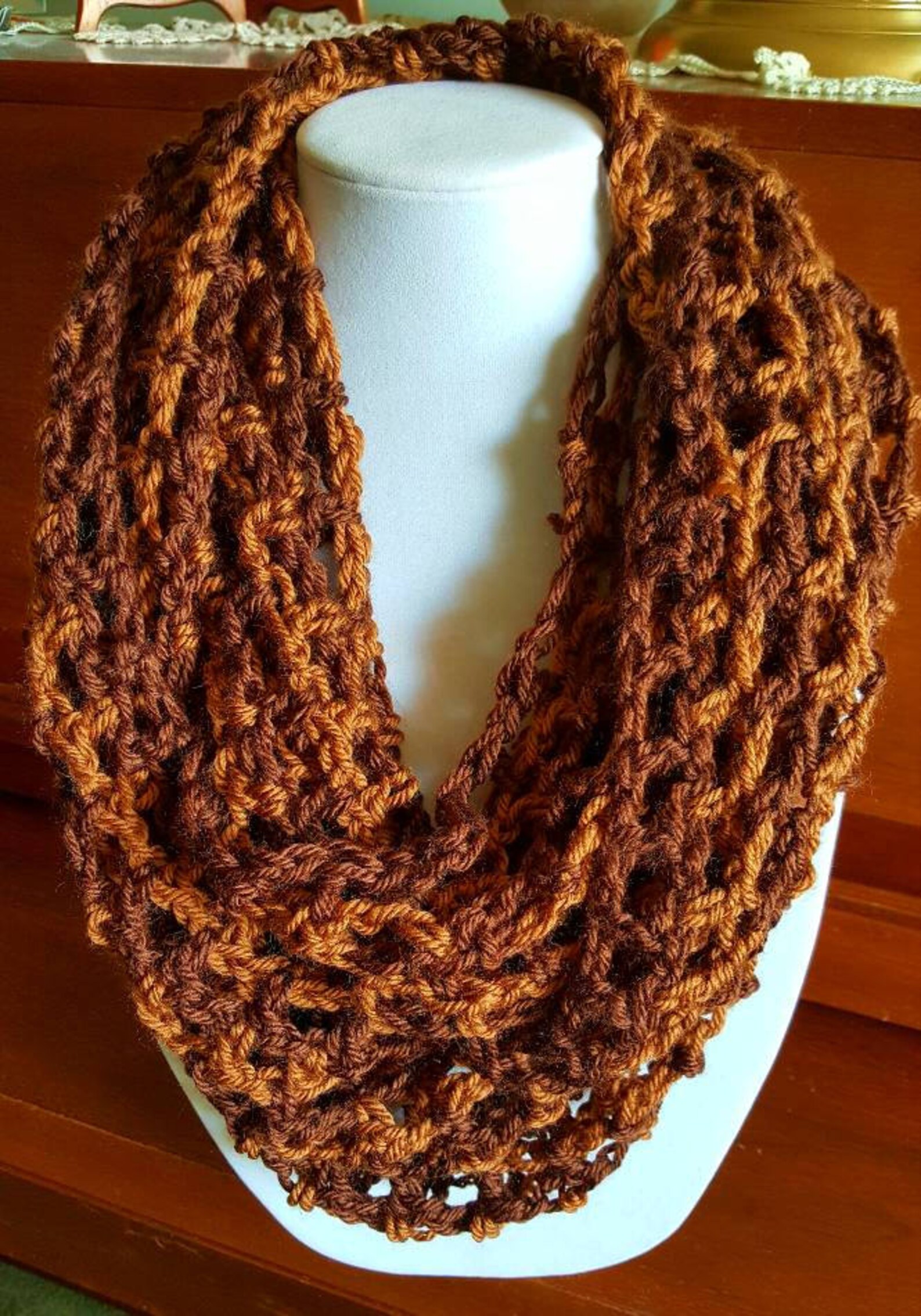 Infinity Scarf,brown Infinity Scarf, Lacy Infinity Scarf,crocheted ...