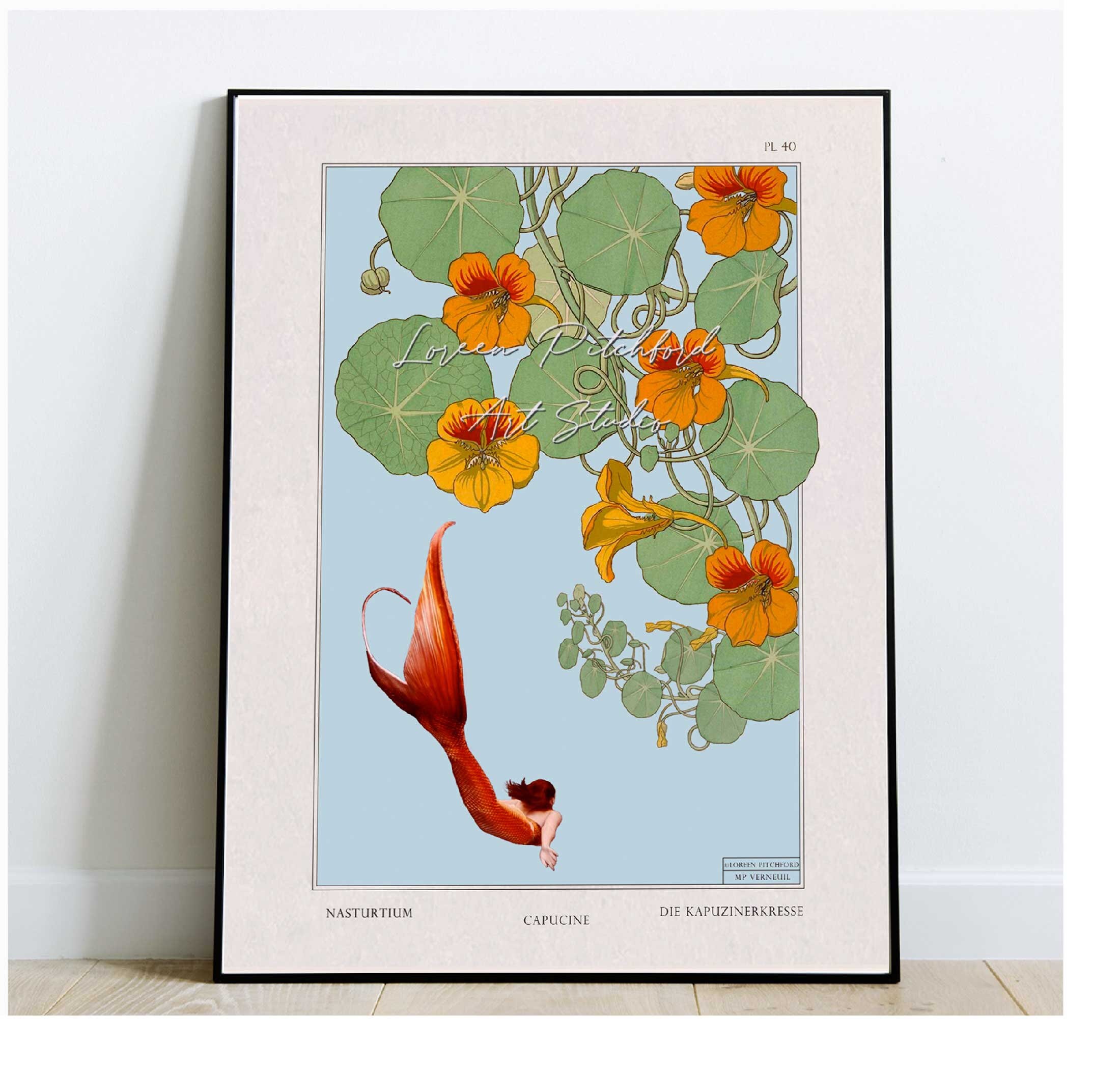 Floral luminous Wall Art Gift art for her botanical watercolor Capucine ...