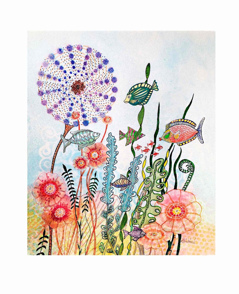 FISH and FLOWER BOTANICAL Watercolor Fine Art Print | Etsy