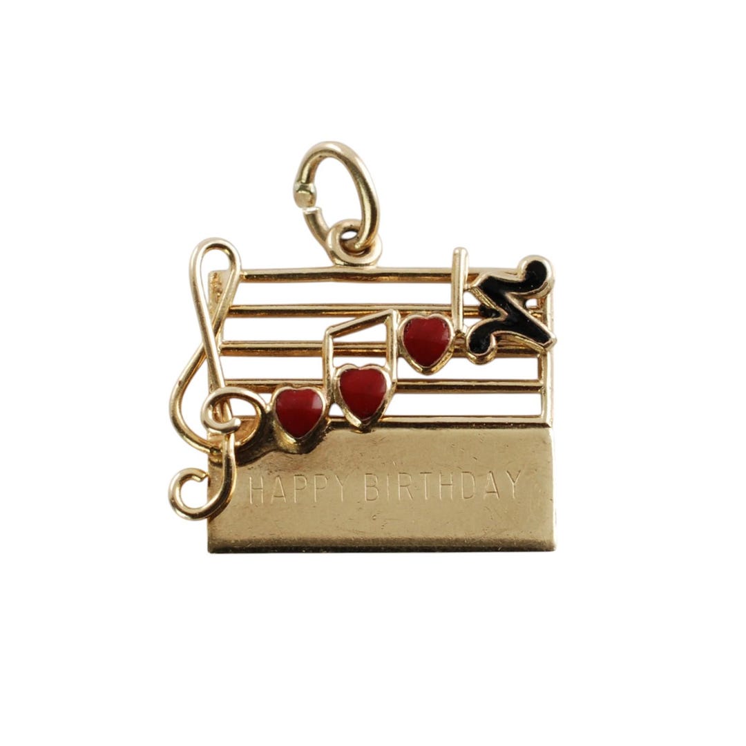 Vintage Enameled 14K Yellow Gold Musical Staff Motif "happy Birthday ...