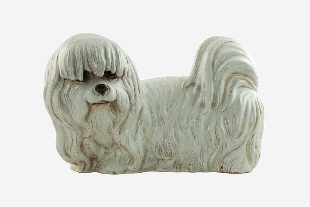 Large Vintage Italian Glazed Terracotta Maltese Dog Statue Floor ...