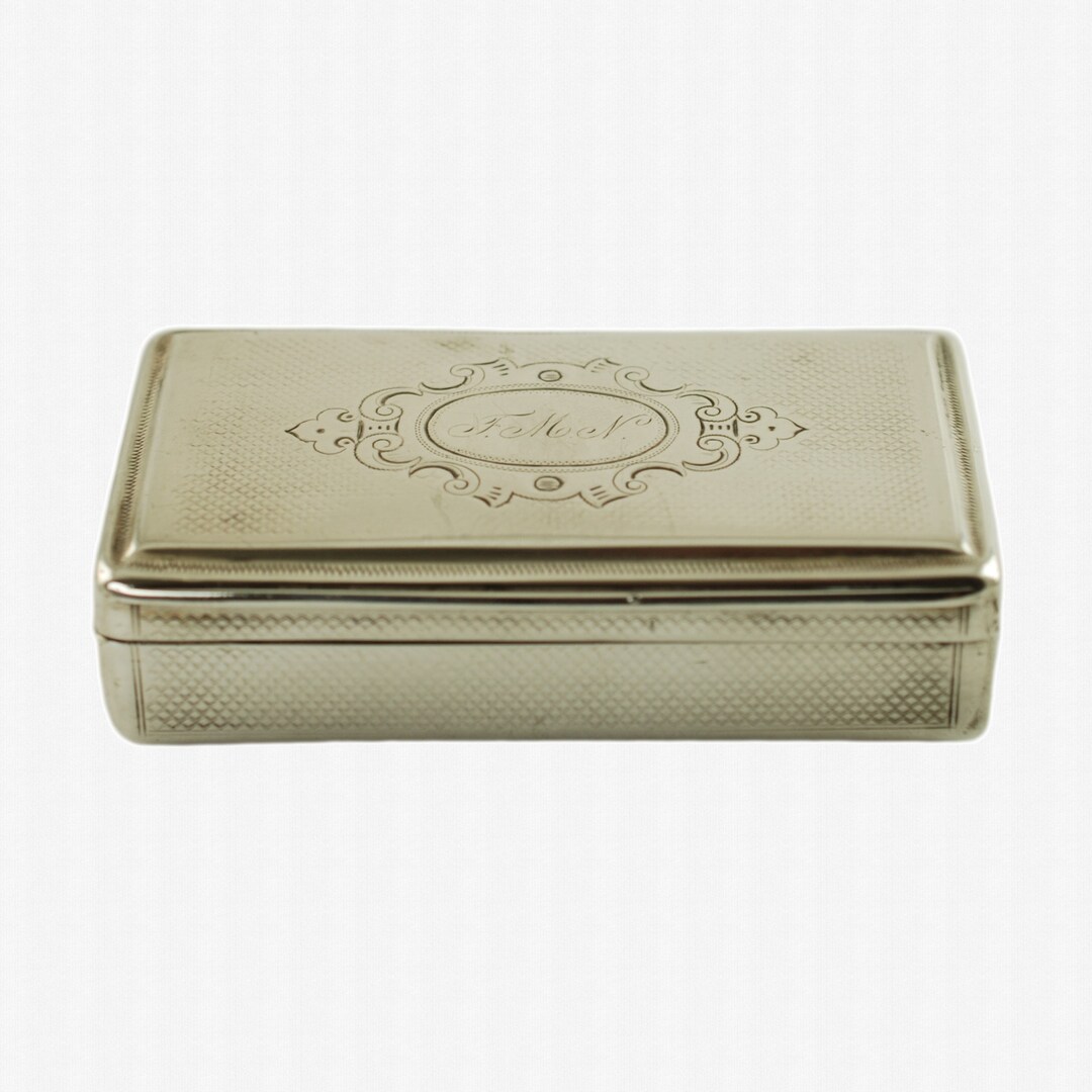 Large Antique 19th Century Nickel Silver Tobacco Snuff Box Engraved FMN ...