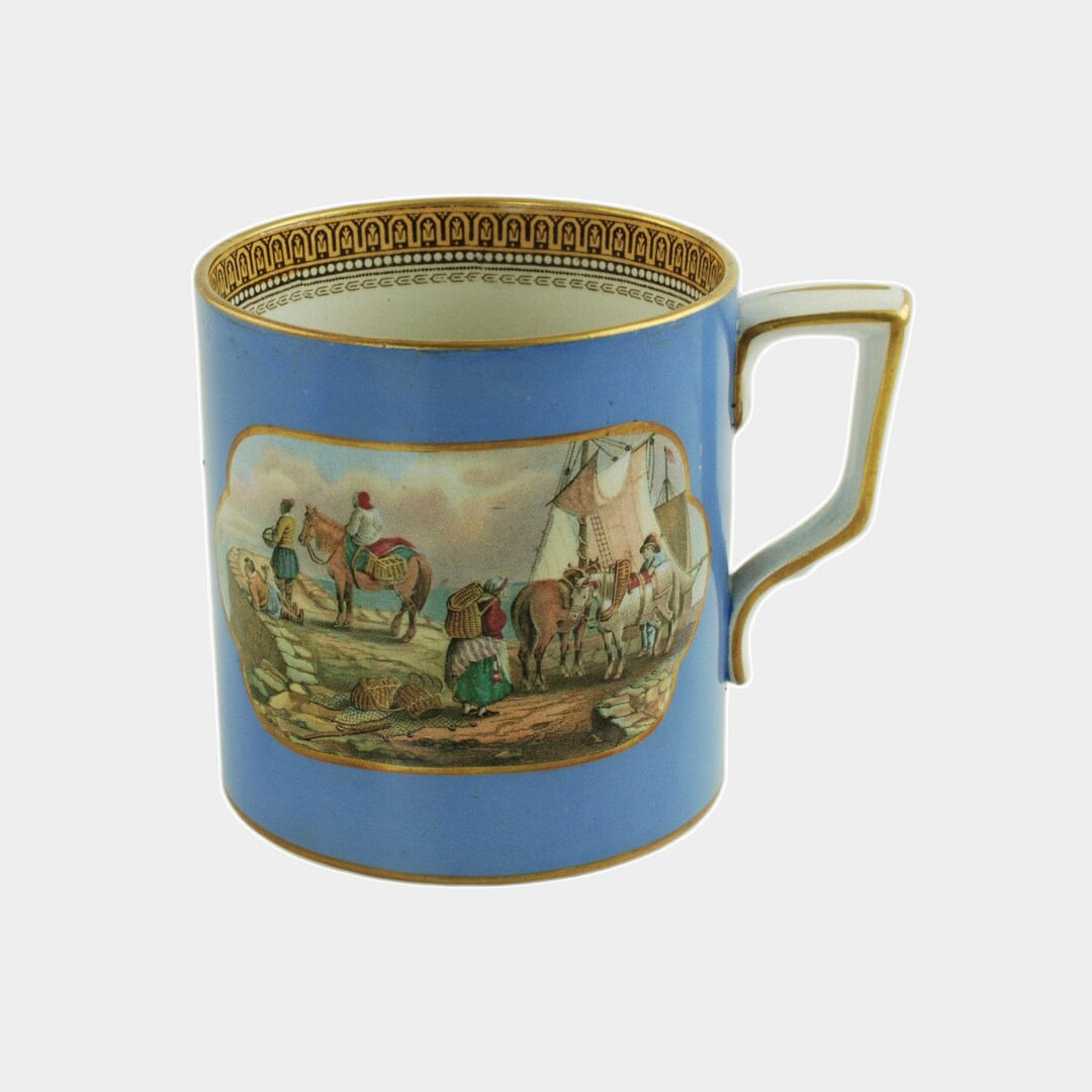Large Antique Blue Prattware Gilt Trimmed Mug Featuring 'the Stone ...
