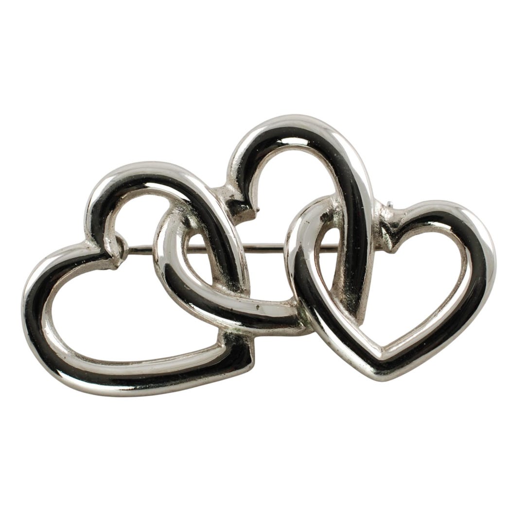 Large Vintage Sterling Silver Triple Open Heart Brooch Pin, Silver ...