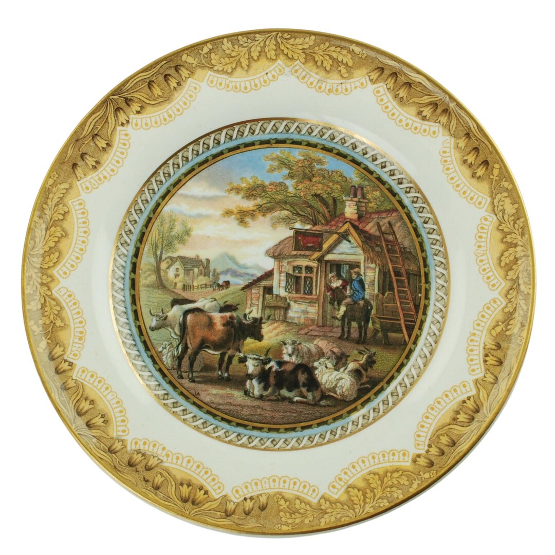 Antique F&R Pratt Plate "the Red Bull Inn", Signed JA, Harebell Border ...