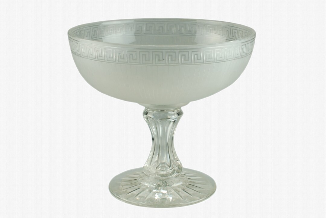 Antique Clear and Engraved Glass Footed Centerpiece Bowl, Polished ...