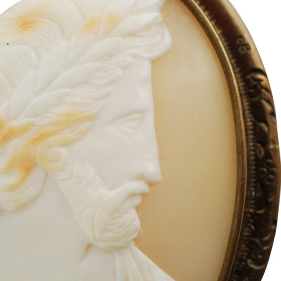 Antique Hand Carved Zeus Shell Cameo Brooch Pin with … - Gem