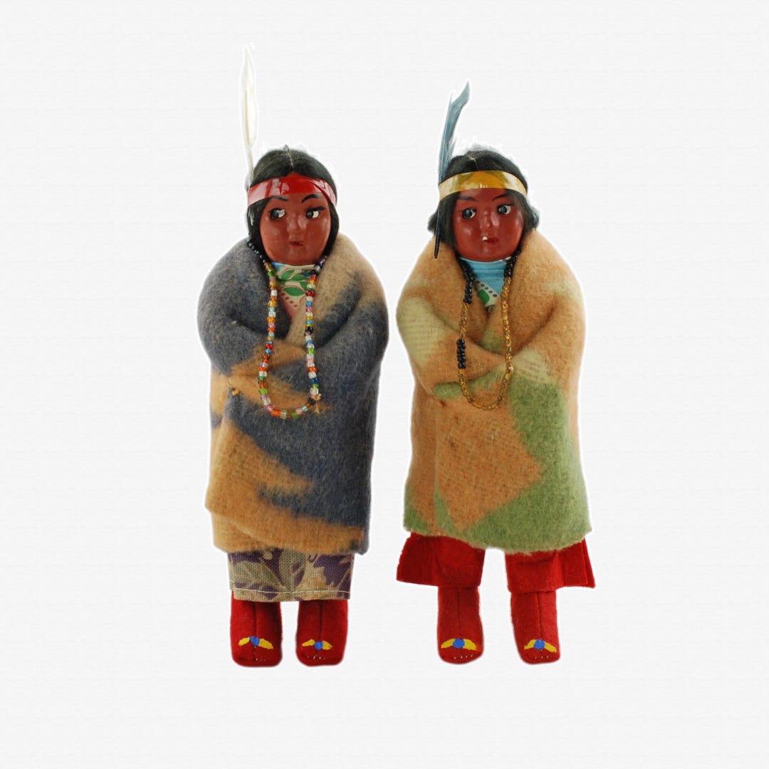 Vintage Pair Skookum Native American Figurines, Feather Headbands ...