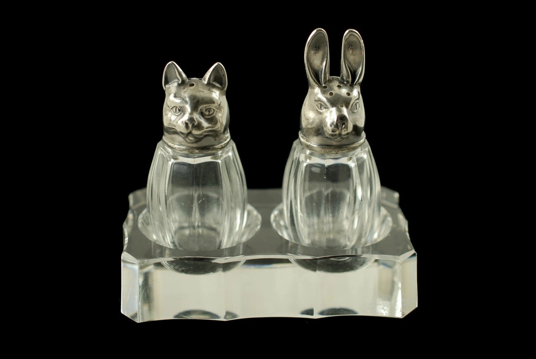 Vintage Baccarat Crystal Double Salt Dip With Cat and Rabbit - Etsy