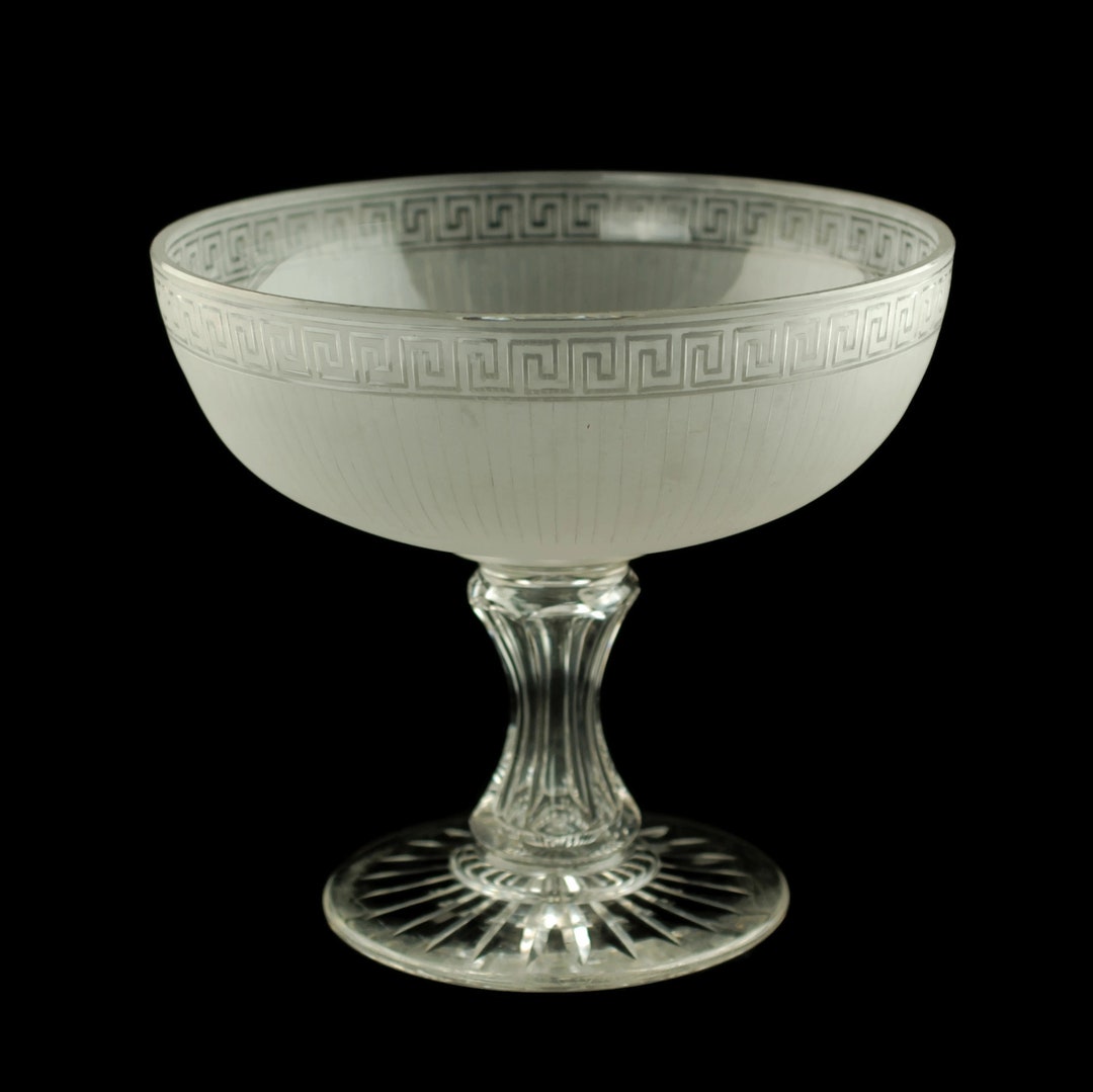 Antique Clear and Engraved Glass Footed Centerpiece Bowl, Polished ...