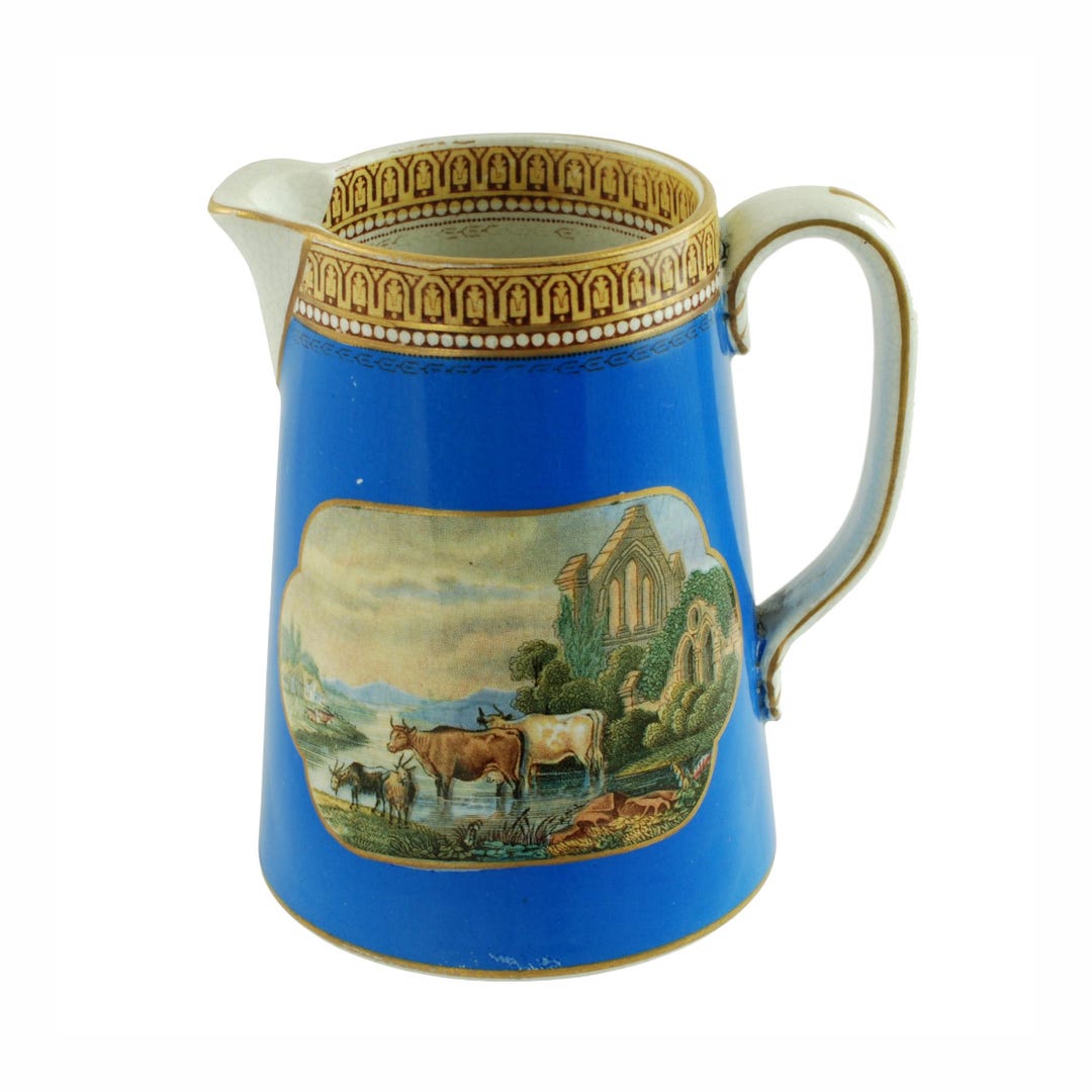 Antique F&R Pratt Fenton 123 Royal Blue Transfer Decorated Milk Jug ...