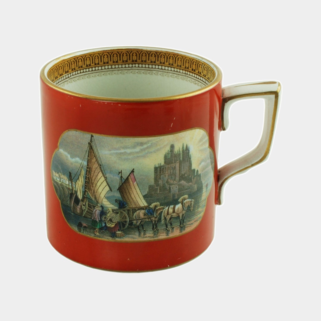 Large Antique Red Prattware Gilt Trimmed Mug Featuring "st Michaels ...