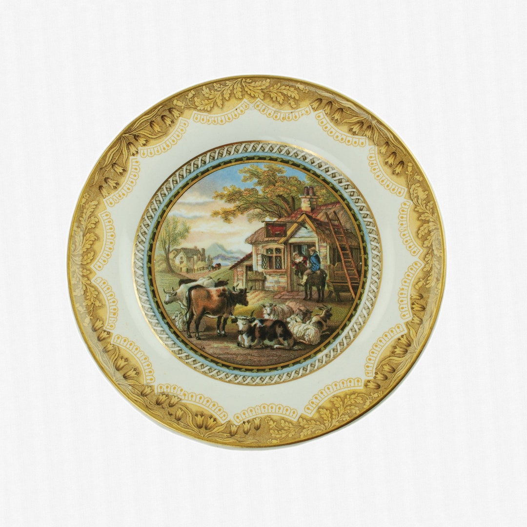 Antique F&R Pratt Plate "the Red Bull Inn", Signed JA, Harebell Border ...