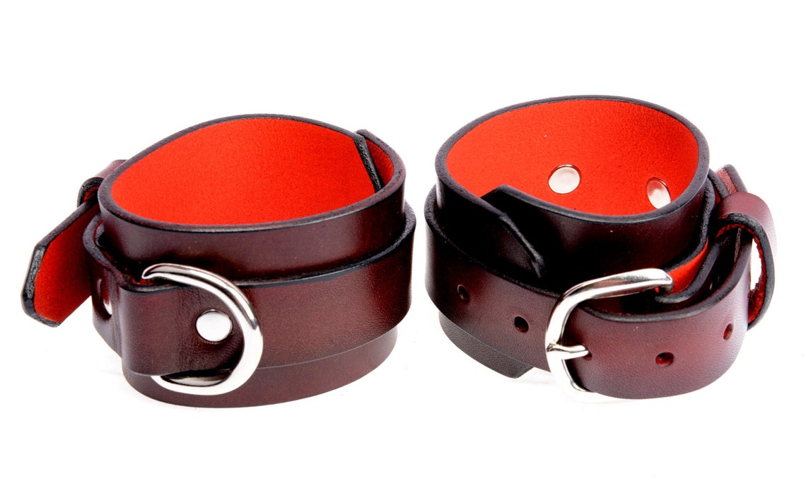 BDSM Wrist Cuffs, Leather Wrist Cuffs With D Ring, Dark Red Leather ...