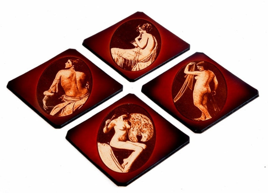 Drinks Coasters Set Of 4 Coasters Victorian Artistic Coasters Coy Girl Drinks Coasters