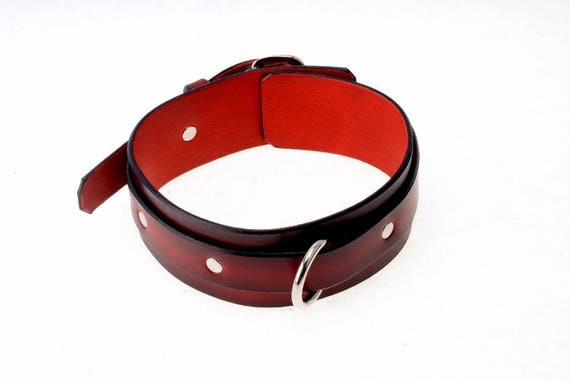 BDSM Collar Dark Red BDSM Collar Handmade Leather Collar | Etsy