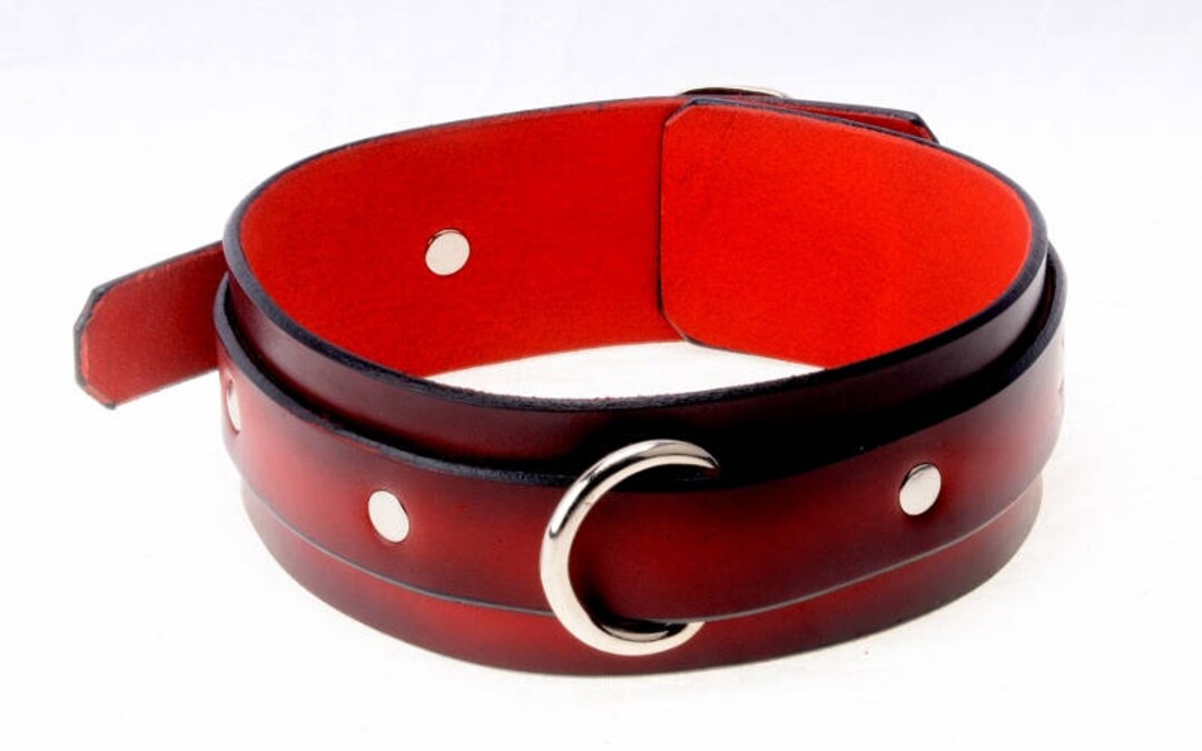 BDSM Collar, Dark Red BDSM Collar, Handmade Leather Collar, Matching ...