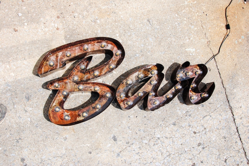 Handmade Metal Channeled Bar Sign With Marquee Bulbs!! Your Choice of ...