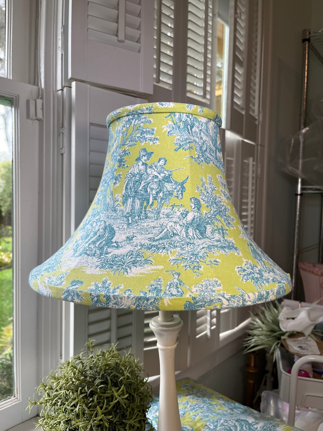 Toile Lamp Shade, Green Toile Lamp Shade, Green Lamp Shade, French Lamp ...