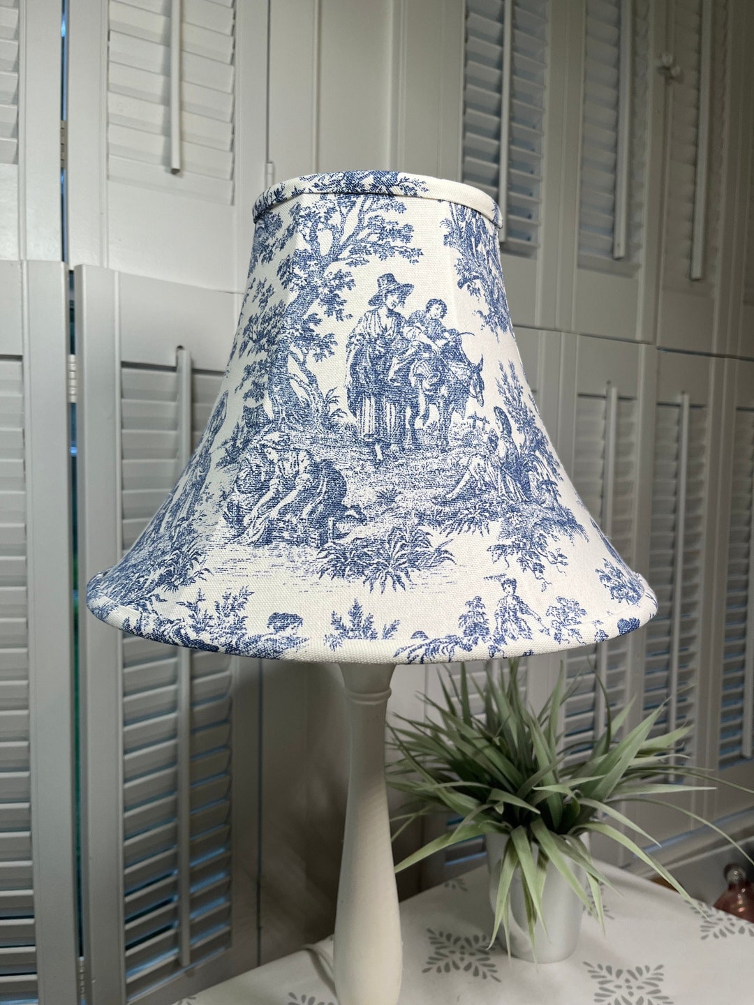 Toile Lamp Shade, Blue Toile Lamp Shade, Blue Lamp Shade, Colonial Lamp ...