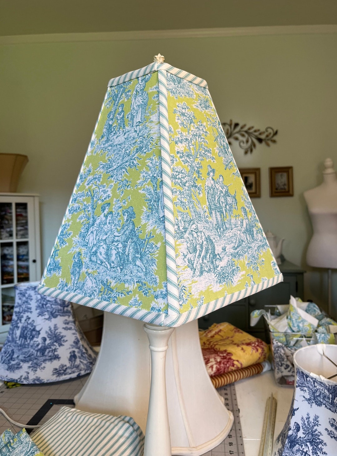 Toile Lamp Shade, Green Toile Lamp Shade, Blue Toile Lamp Shade, French ...