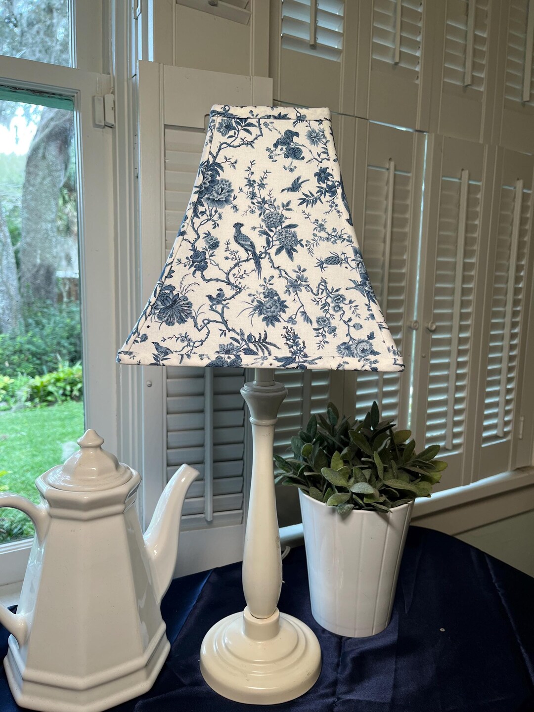 Toile Lamp Shade, Blue Toile Lampshade, Blue Lamp Shade, Floral Lamp ...