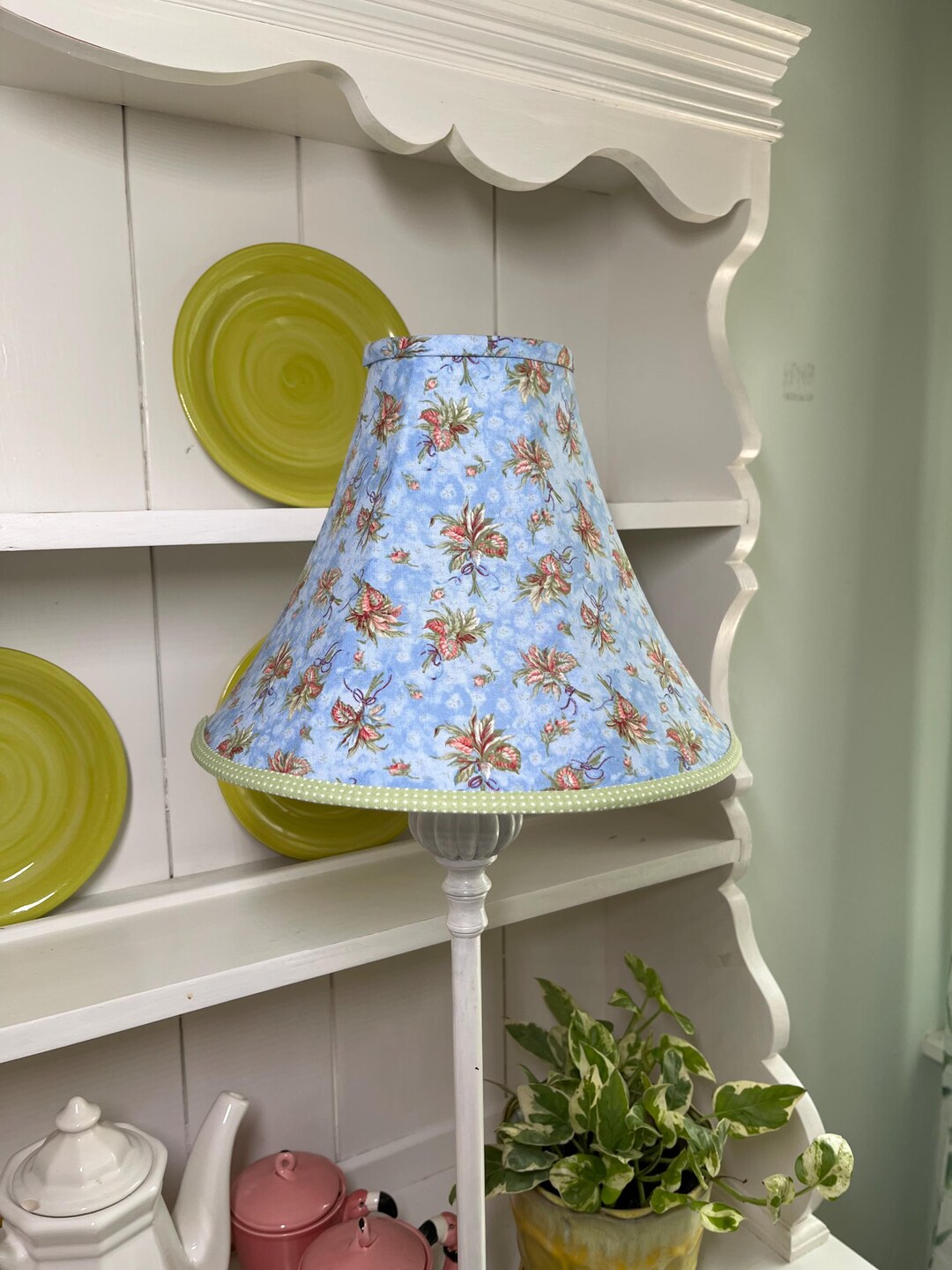 Floral Cottage Lamp Shade: Blue & Pink Botanical Print - Etsy