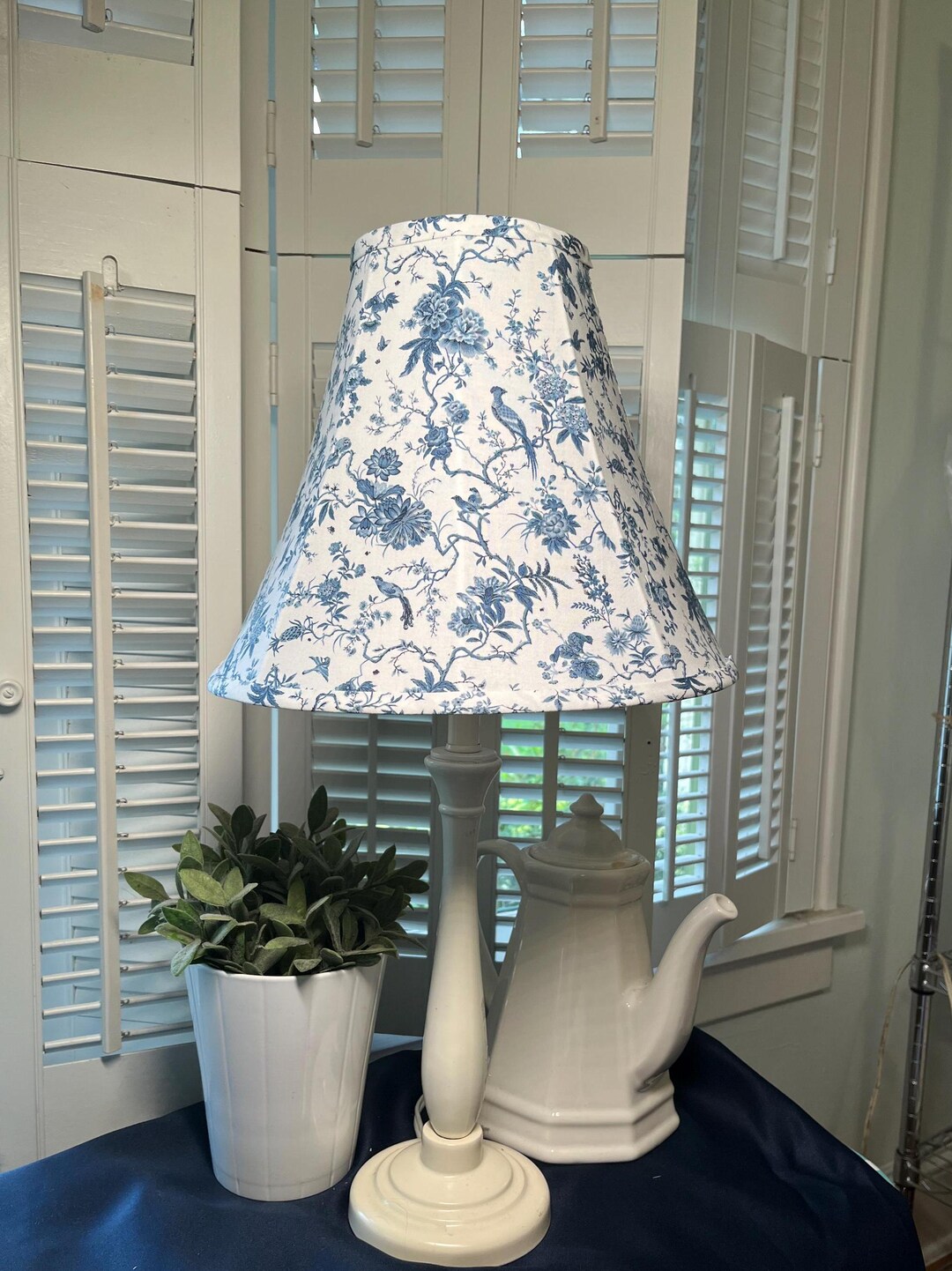 Toile Lamp Shade, Blue Toile Lampshade, Blue Lamp Shade, Floral Lamp ...