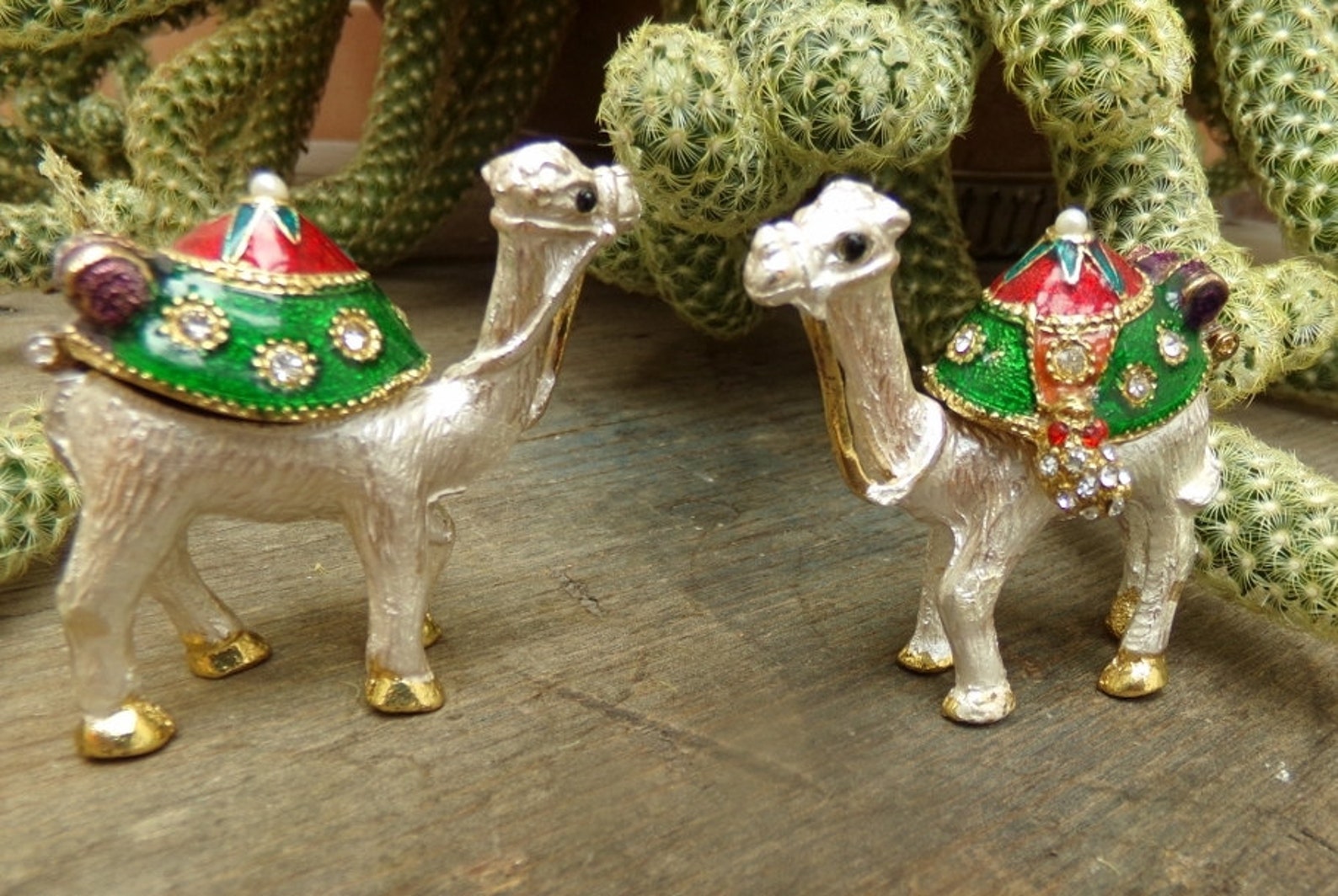 Pair (two) Camel Figurine Bejeweled Enamel Trinket Boxes - Holiday Gift ...