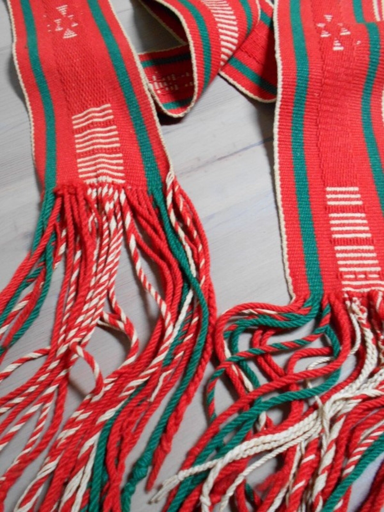 Hopi Wedding Belt Warp Faced Red, White and Green Belt - FREE SHIPPING ...