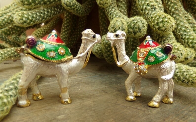 Pair (two) Camel Figurine Bejeweled Enamel Trinket Boxes - Holiday Gift ...