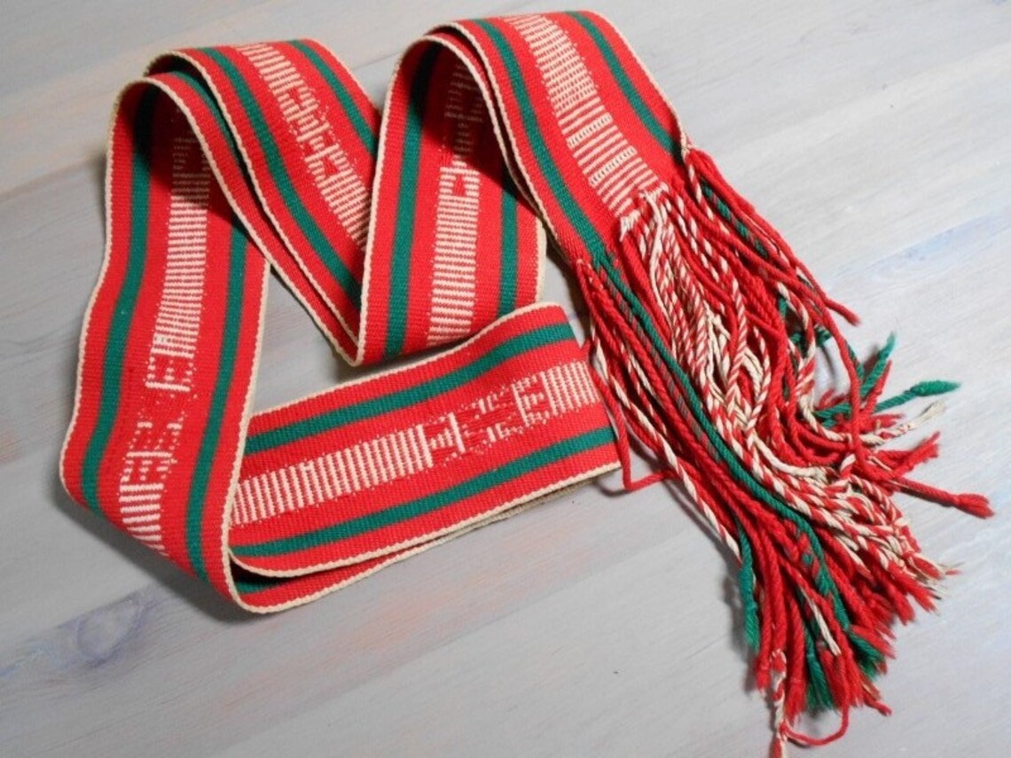 Hopi Wedding Belt Warp Faced Red, White and Green Belt - FREE SHIPPING ...
