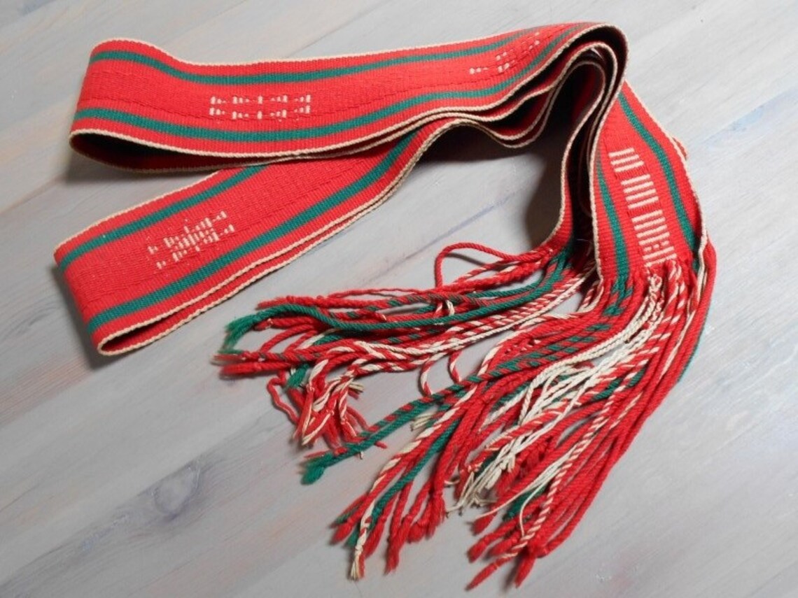 Hopi Wedding Belt Warp Faced Red, White and Green Belt - FREE SHIPPING ...